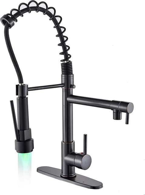 LED KITCHEN SINK Faucet Pull Down Sprayer Swivel Mixer Tap W/Plate ...