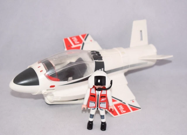 PLAYMOBIL AIRPLANE JET PM 2010 White Red Retractable & Pilot Figure ...