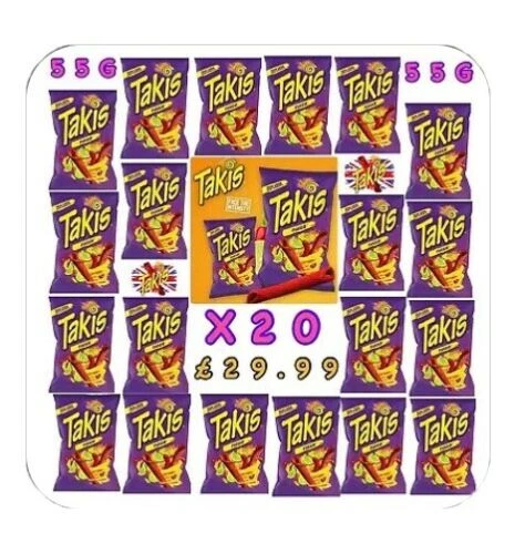 NEW X20 TAKIS Fuego Hot Chilli Crisps 55g Packs American USA Import ...