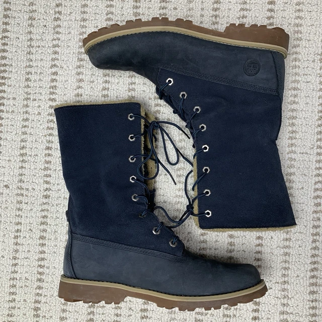 TIMBERLAND 6& INCH Shearling Navy Blue Outdoor Leather Lace Up Boots ...