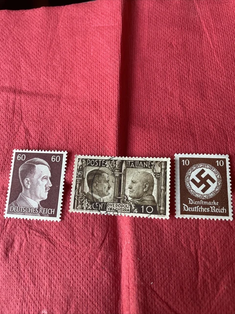 WW2 ITALIAN / German Axis Hitler & Mussolini Stamp+Hitler & Swastica ...