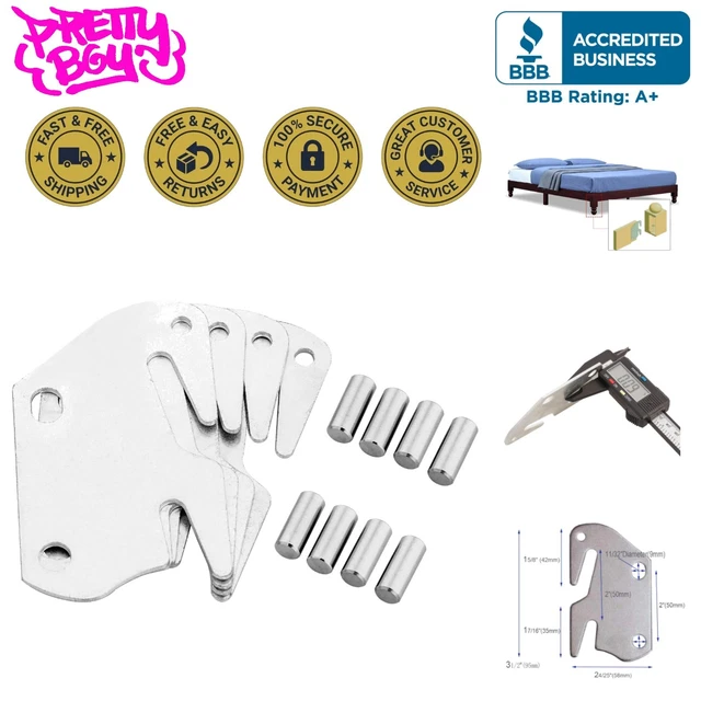 STANDARD CONFIGURATION METAL Bed Frame Hook Plates - Set of 4, 13 Gauge ...