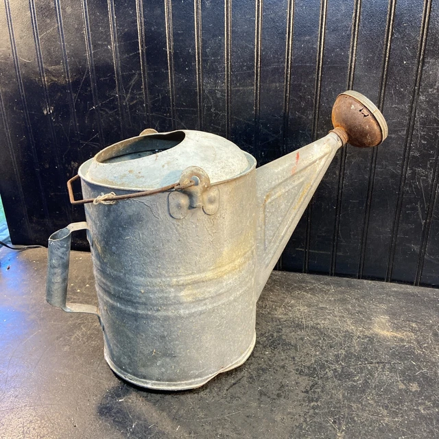 VINTAGE 2 GALLON Galvanized Water Can With Brass Head Leaking Garden ...