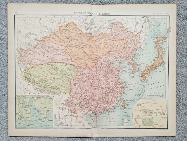 1898 ANTIQUE MAP of Chinese Empire & Japan - Citizens Atlas, J. G ...