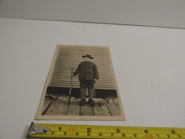 VINTAGE 1910S 'WW1 Wwi Soldier Boy Rifle B&W Studio Photo Postcard Post ...