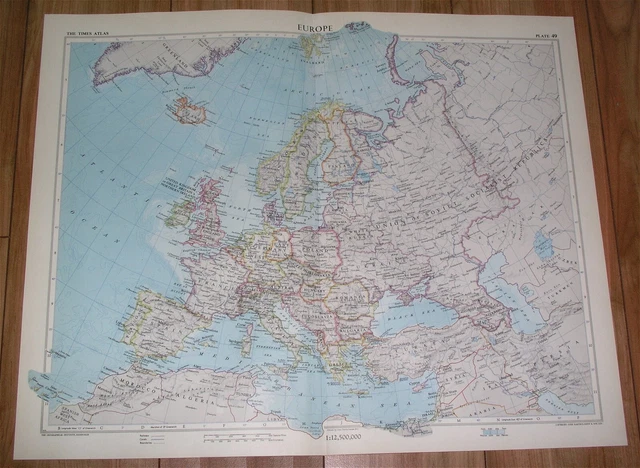 1955 VINTAGE MAP Of Europe East Germany Poland Soviet Union Russia ...