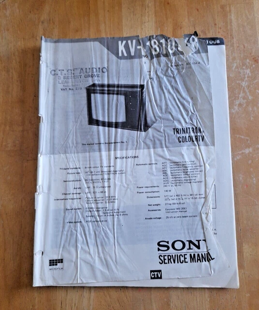 VINTAGE SONY TRINITRON KV-1810UB Colour TV Service Manual £15.00 ...