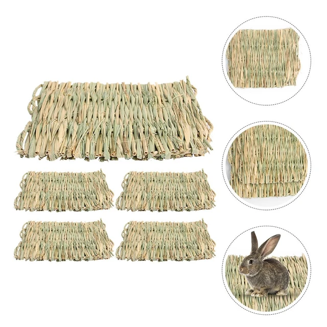 5 PCS STRAW Rabbit Mat Woven Bed Natural Grass Bunny Mats for Rabbits ...