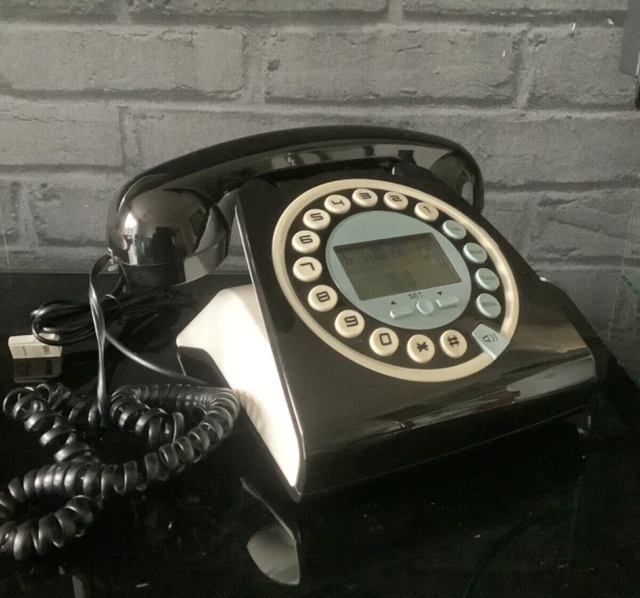 BLACK & WHITE Optimum Retro Corded Phone With Lcd Display £14.23 ...