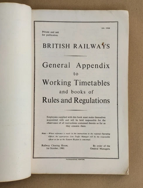 BRITISH RAILWAYS GENERAL Appendix Working Timetables & Rules ...