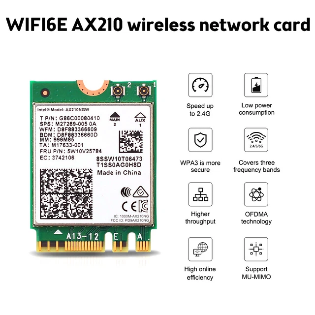 TRI BAND AX210 Intel Wi-Fi 6E AX210NGW AX3000Mbps M.2 Wifi Bluetooth 5. ...