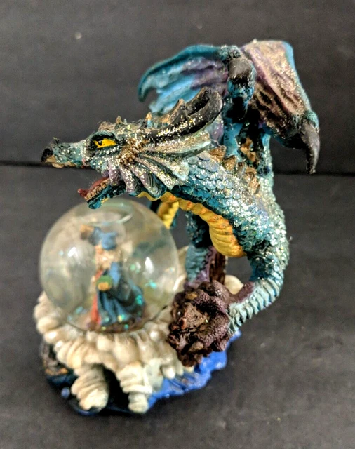 DRAGON WIZARD STATUE Glitter Globe Figure Merlin Medieval Mythical ...