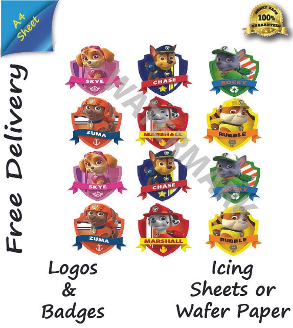 EDIBLE PAW PATROL Badges logo cake topper decoration EUR 7,45 - PicClick FR