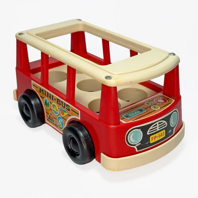 FISHER-PRICE LITTLE PEOPLE Mini Bus Vehicle Red Body White Roof ...