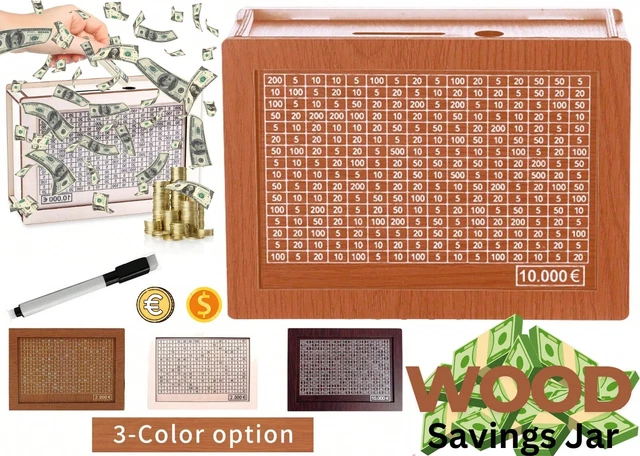 WOODEN MONEY BOX with Counter Money Piggy Bank Coin Saving Box for ...