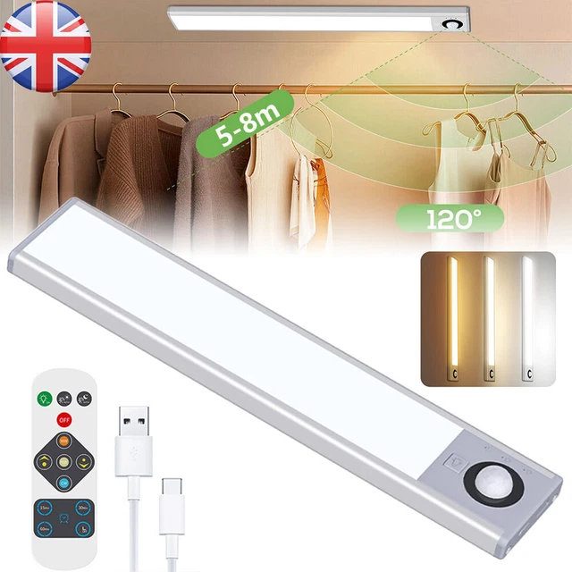 WIRELESS LED PIR Motion Sensor Light Strip Cabinet Closet Lamp USB ...