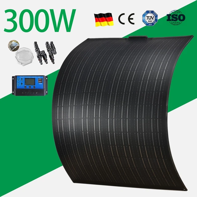 12V 300W FLEXIBLE Solar Panel Black Caravan Camping Home RV Battery ...
