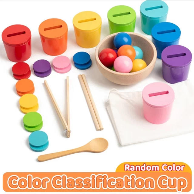 BABY WOODEN COLOR Sorting Sensory Toy Montessori Rainbow Ball Matching ...