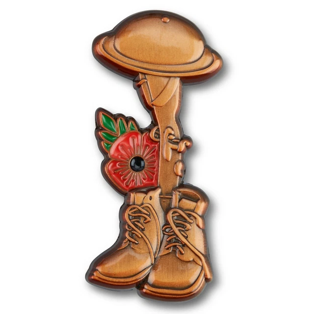 UK 2024 BRONZE World War Soldier Helmet Boot Red Poppy Enamel Badge £4. ...