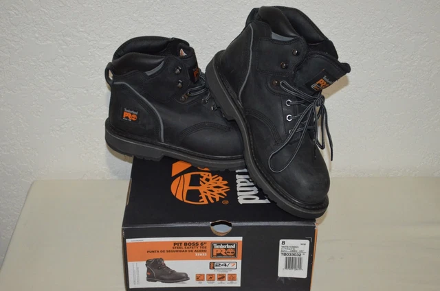 TIMBERLAND PRO PIT Boss 6" Steel Safety Toe Boots Black Size 8 M - Used ...