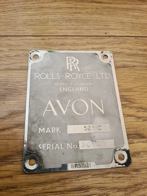 ROLLS ROYCE AVON Engine Data Plate Plaque £150.00 - PicClick UK