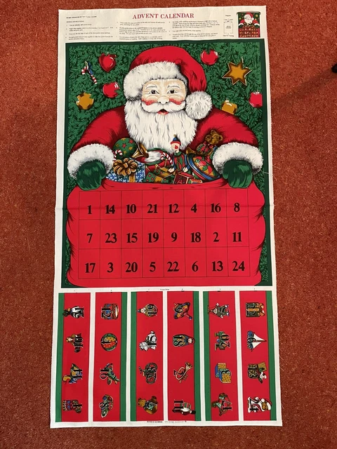 VINTAGE CHRISTMAS SANTA Fabric Advent Calendar Panel From Rose & Hubble ...