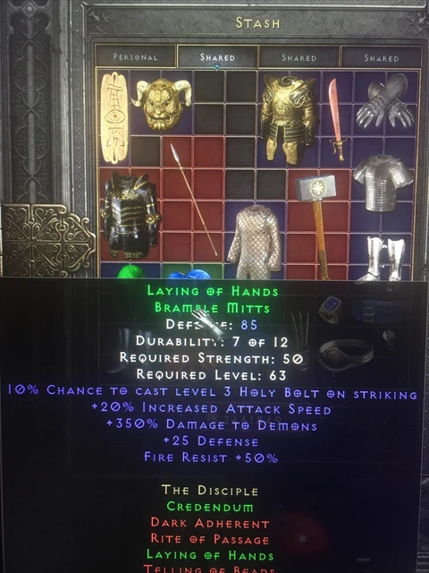 D2R DIABLO 2 Resurrected:SC:PC:EU: Laying Of Hands (Bramble Mitts) SET ...
