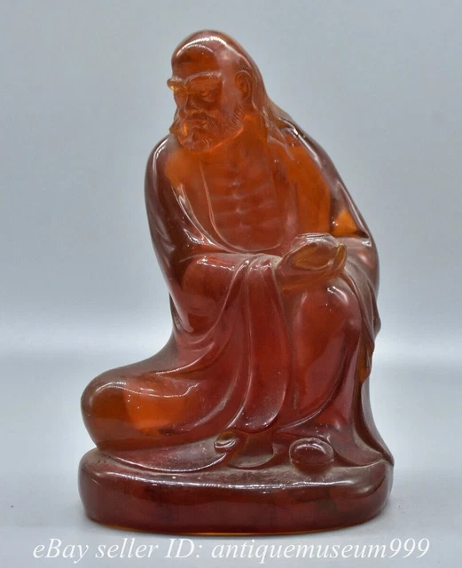 10.2& RARE CHINESE Red Amber Carving Dharma Master Statue Sculpture EUR ...