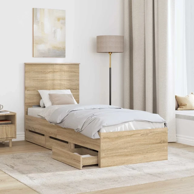 BED FRAME WITH Drawer Sonoma Oak 75 x 190 cm Engineer Wood vidaXL £191. ...