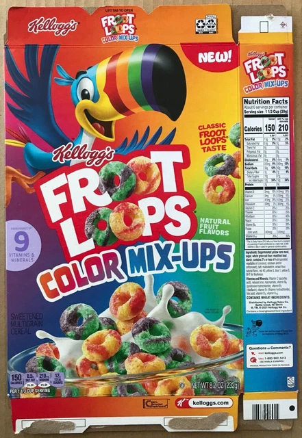 EMPTY KELLOGG'S FROOT Loops NEW Color Mix-Ups Cereal Box Toucan Sam ...