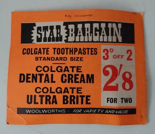 VINTAGE WOOLWORTH'S COLGATE Toothpaste Point of Sale Card Avert £6.95 ...