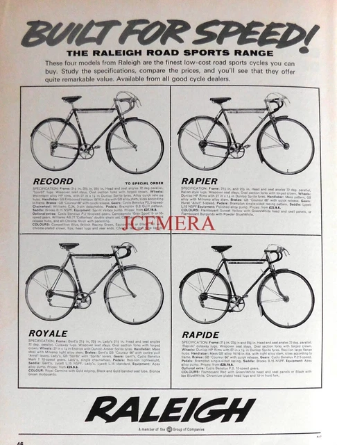 RALEIGH BICYCLES 'ROAD Sports Range' ADVERT Vintage 1964 Print Ad 677 ...