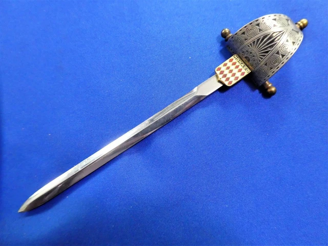 VINTAGE MONACO LETTER Opener Paper Knife Spanish Sword Brass & Steel ...