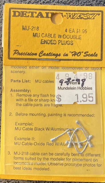DETAILS WEST - HO Scale - MU-218 - MU Cable W/Double Ended Plugs EUR 4 ...