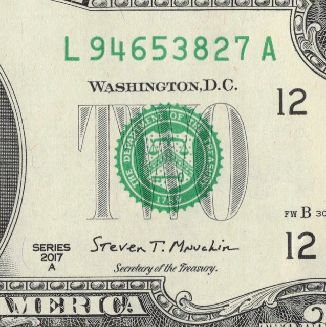 BROKEN LADDER FANCY Serial Number Two Dollar Bill L94653827A FW CU £14. ...