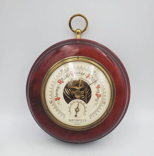 VINTAGE SUPERFECT GERMANY Wall Hanging Barometer Wood Glass Brass ...