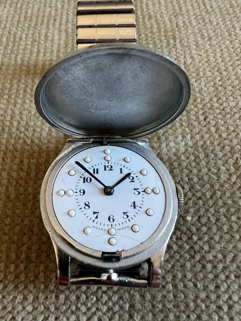 VINTAGE BLINDEN ARMBANDUHR Handaufzug Blind Watch 34 mm um 1960 läuft ...