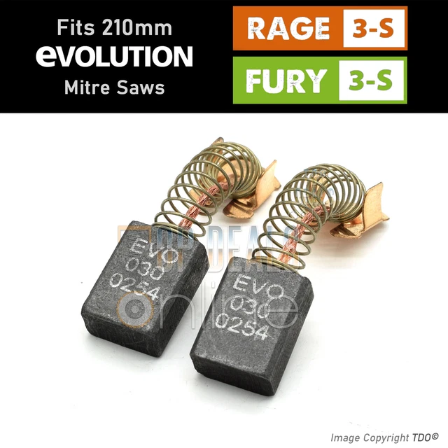 EVOLUTION RAGE 3S & Fury 3-S Carbon Brushes 210mm Sliding Mitre Saw 030 ...