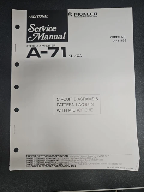 PIONEER A-71 STEREO Amplifier Circuit Diagram Service Manual w ...