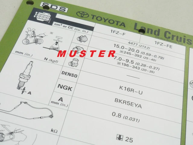 TOYOTA HILUX 1998 Diesel Inspection Sheet Setting Data WORKSHOP MANUAL ...