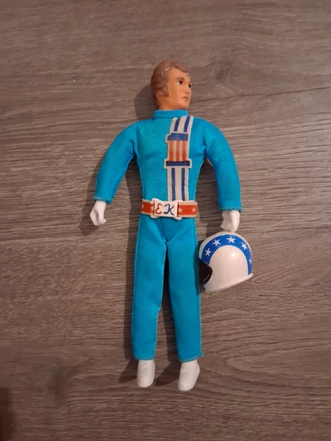 VINTAGE EVEL KNIEVEL Blue Suit Racing Figure W/ Helmet & Correct Red ...