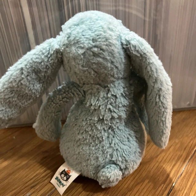 JELLYCAT SMALL BASHFUL Aqua Bunny Plush Bright Light Blue Bunny Rabbit ...