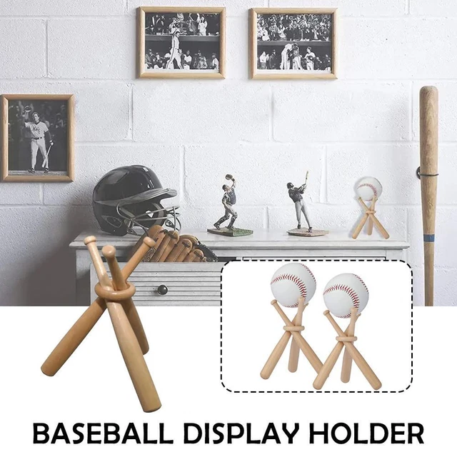 MINI BASEBALL BAT Bracket Baseball Holder Tennis Ball Display Stand Wood