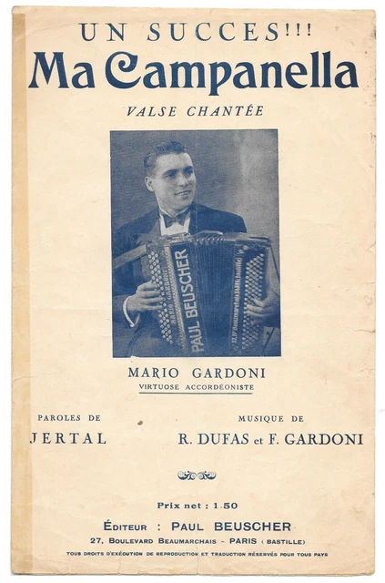 MA CAMPANELLA DE Mario GARDONI Accordéoniste Paroles JERTAL Musique ...