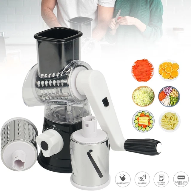 3-IN-1 ROTARY FOOD Slicer Chopper Cheese Grater Fruit Vegetable ...