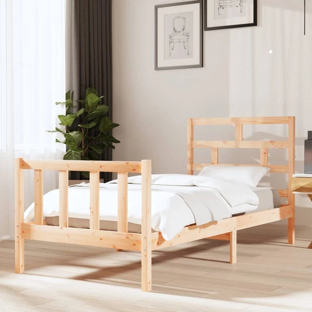 SOLID WOOD BED Frame 90x200 cm, Brown Pine, Sturdy Design, Modern Style ...