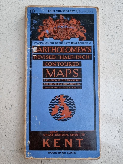 BARTHOLOMEW'S REVISED HALF inch contoured map, KENT, Sheet 10, Mounted ...