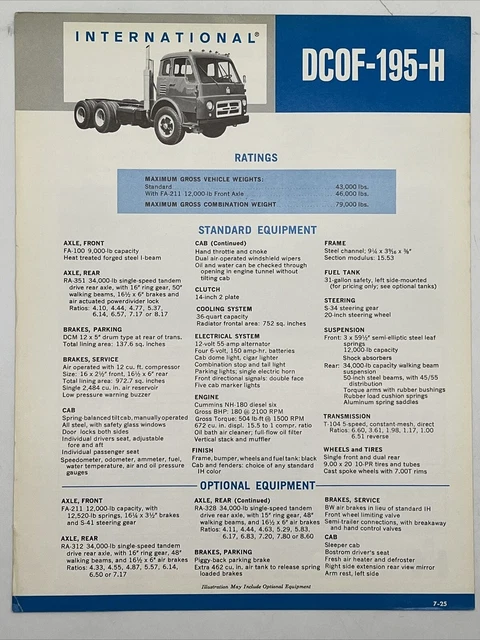 1963 INTERNATIONAL HARVESTER MODEL DCOF-195-H Ratings Equip. Dimensions ...