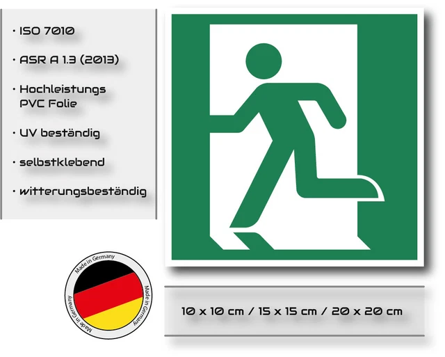 RETTUNGSZEICHEN NOTAUSGANG LINKS E001 Symbol Schild DIN EN ISO 7010 ASR 1.3 EUR 2,99 - PicClick DE