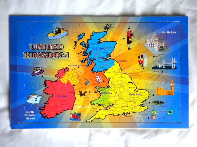 WOODEN LARGE MAP of the United Kingdom Jigsaw £6.99 - PicClick UK